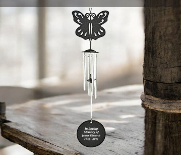 Personalized Butterfly Silhouette Memorial Wind Chime – Funeral Program ...