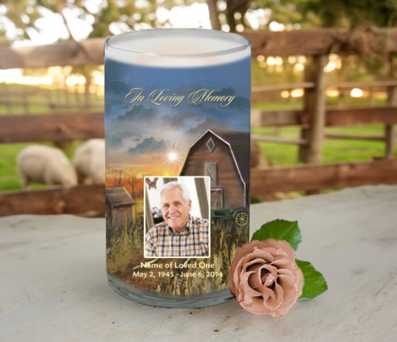 Country Barn Personalized Glass Memorial Candle - The Funeral Program ...
