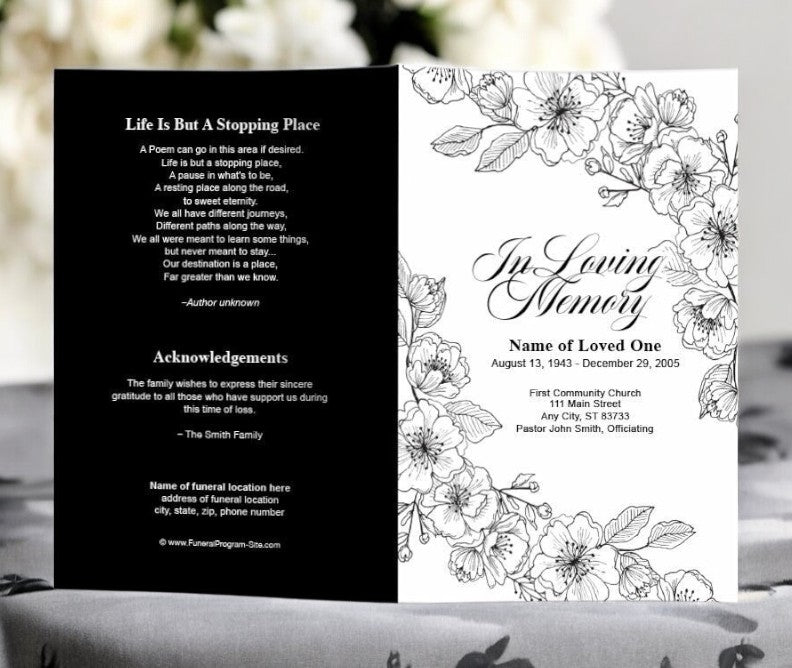 Black & White Chic Floral Lines Funeral Program Template – Funeral ...