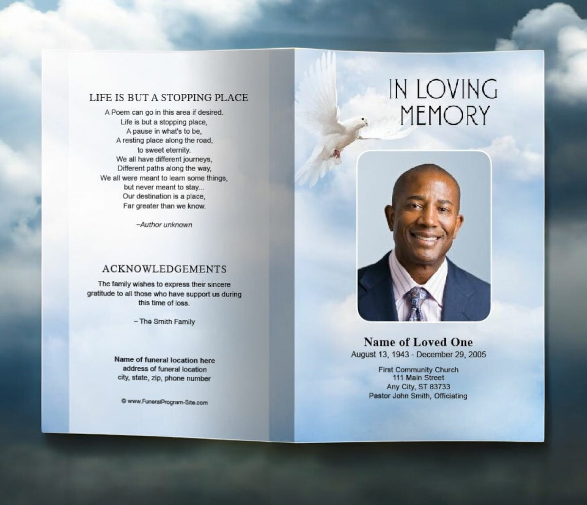 Dove of Peace Funeral Program Template – Funeral Program-Site Funeral ...