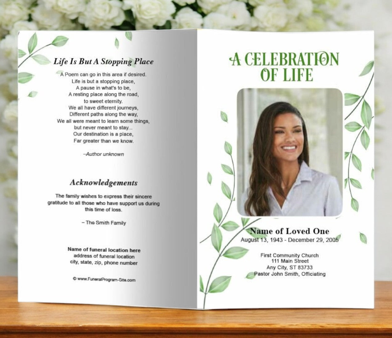 Fallen Leaf Watercolor Funeral Program Template – Funeral Program-Site ...