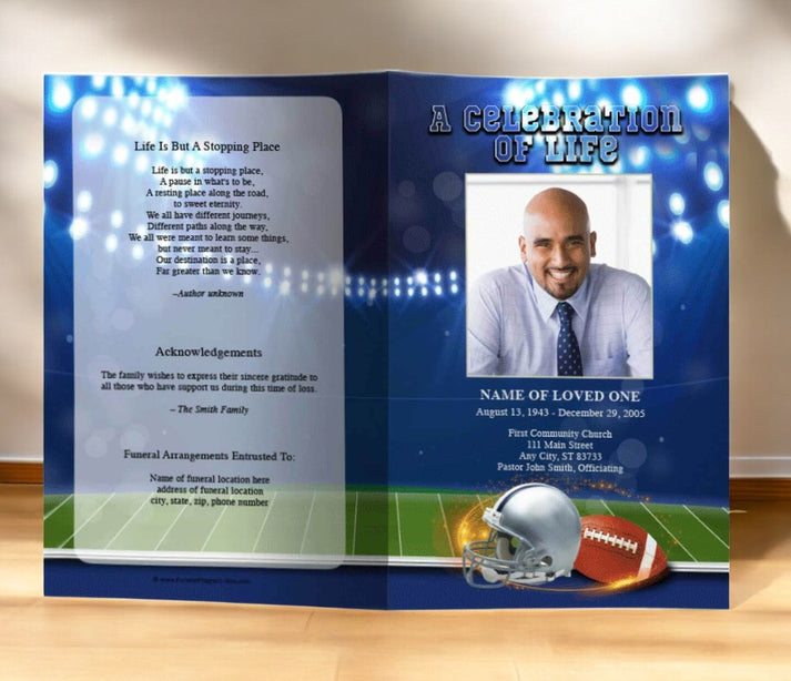 Navy Blue-Silver Football Team Color Funeral Program Template – Funeral ...