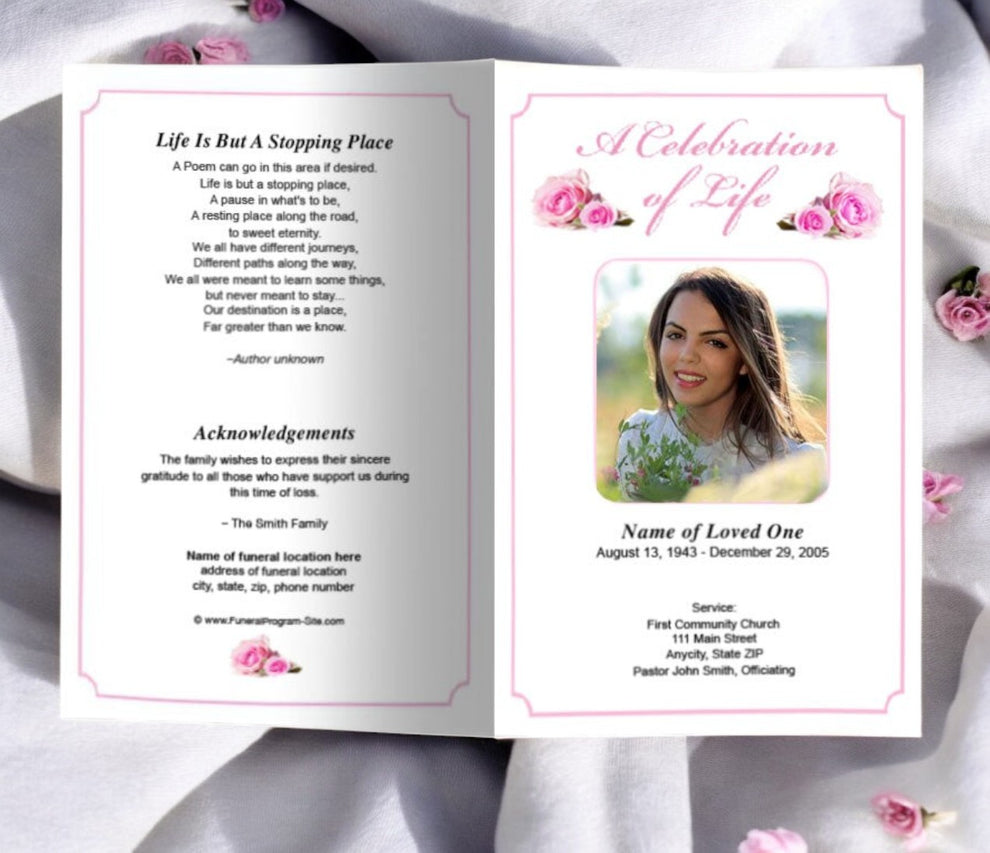 Pink Rose Funeral Program Template – Funeral Program-Site Funeral ...