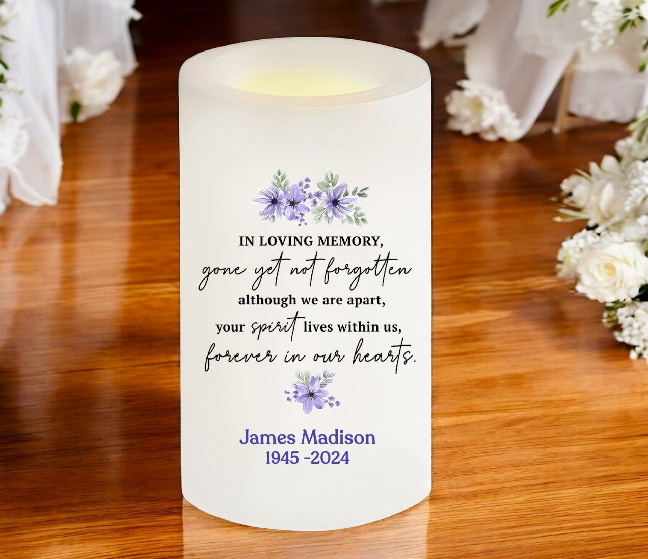 In Loving Memory Personalized Flameless LED Memorial Candle – Funeral ...