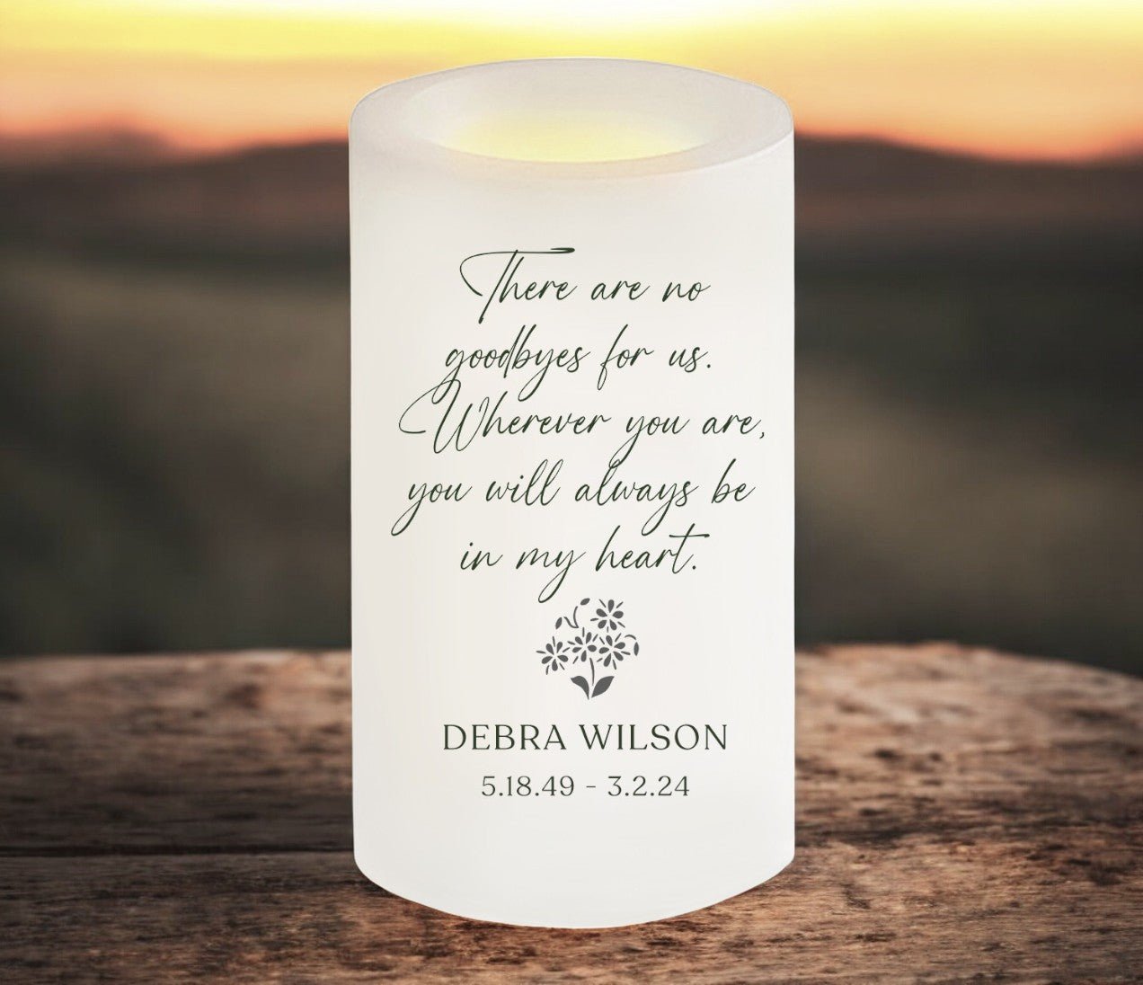 No Goodbyes Personalized Flameless LED Memorial Candle – Funeral ...