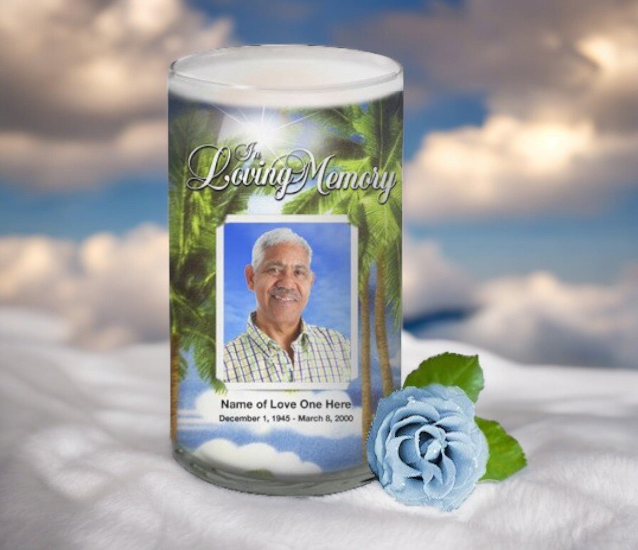 Paradise Personalized Glass Memorial Candle - The Funeral Program Site ...