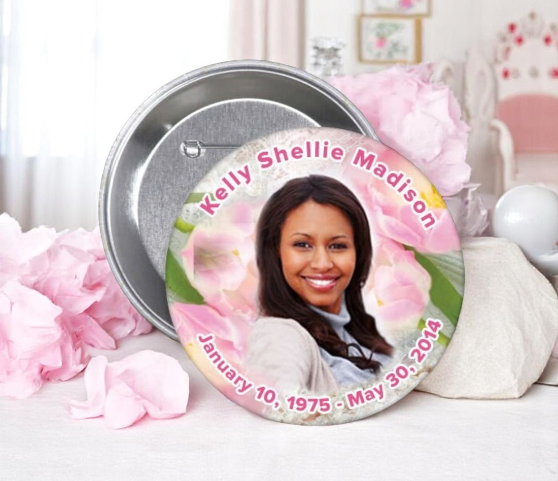 Pink Pearls In Loving Memory Memorial Button Pins – Funeral Program ...