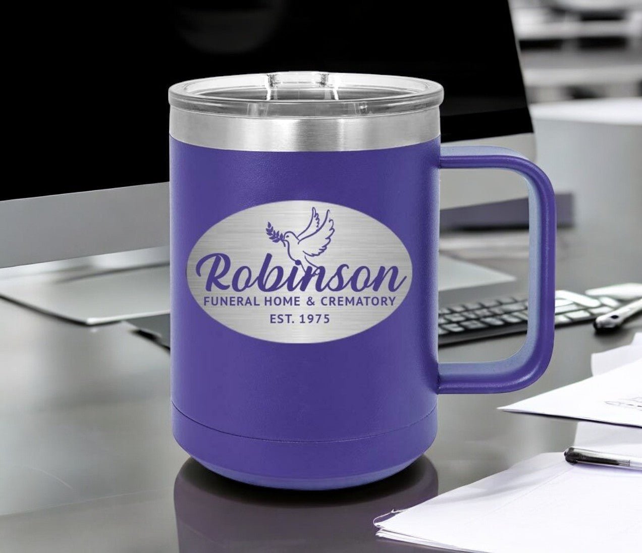 Personalized Funeral Home Stainless Steel Insulated Mug with Slider Lid - The Funeral Program ...