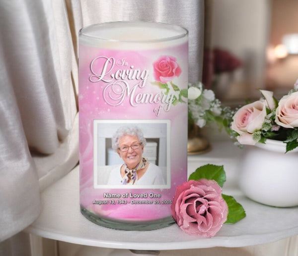 Petals Personalized Glass Memorial Candle - The Funeral Program Site ...