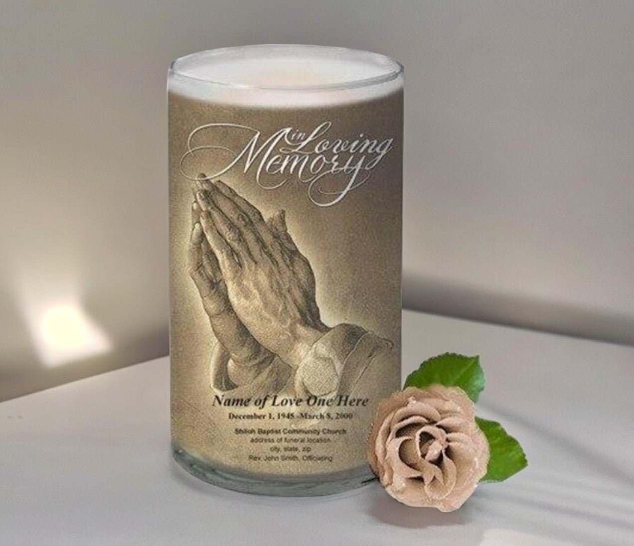 Prayer Personalized Glass Memorial Candle - The Funeral Program Site ...