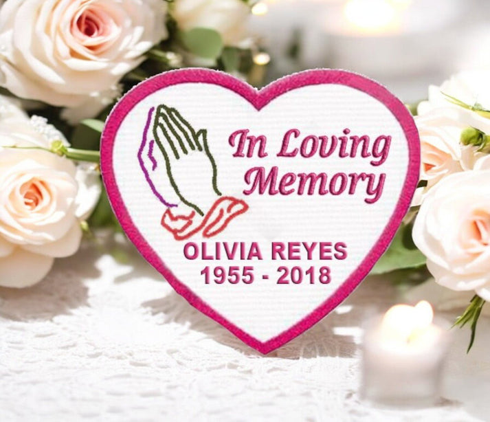 Personalized Praying Hands Heart Embroidered In Memory Patch – Funeral ...