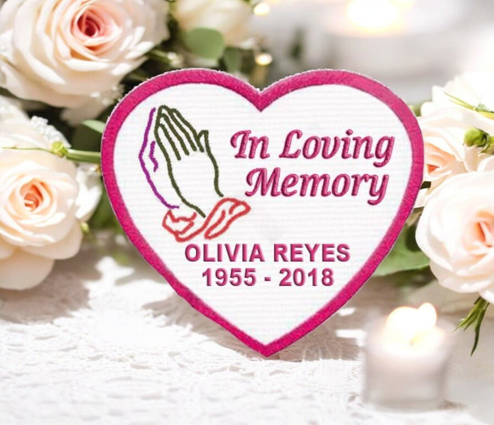 Personalized Praying Hands Heart Embroidered In Memory Patch – Funeral ...