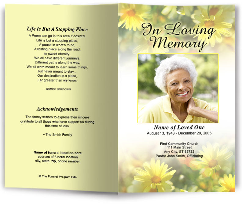 Yellow Daisies Funeral Program Template – Funeral Program-Site Funeral ...