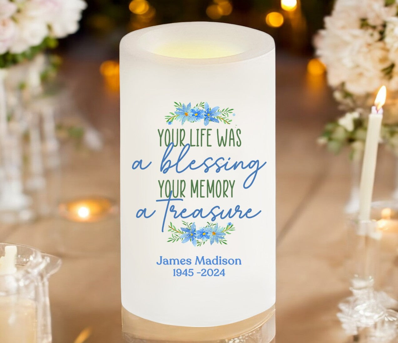 Your Life Personalized Flameless LED Memorial Candle – Funeral Program ...