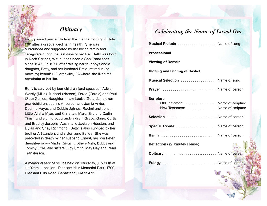 Spring Garden Funeral Program Template – Funeral Program-Site Funeral ...