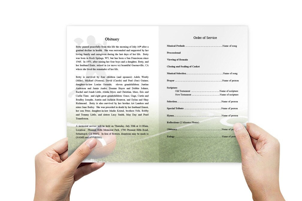 Navy Blue-Silver Football Team Color Funeral Program Template – Funeral ...