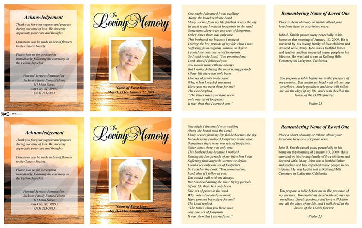 Sunrise Small Memorial Card Template – Funeral Program-Site Funeral ...