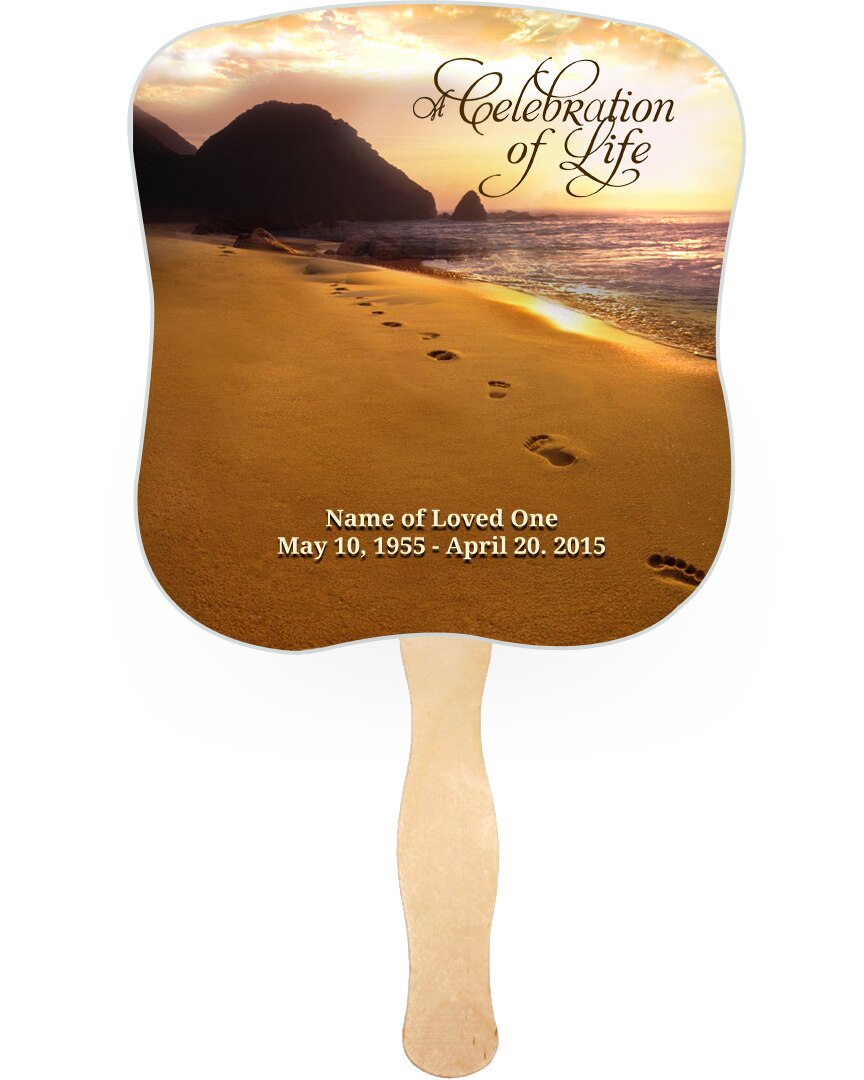 Footprints Cardstock Memorial Church Fans With Wooden Handle – Funeral ...