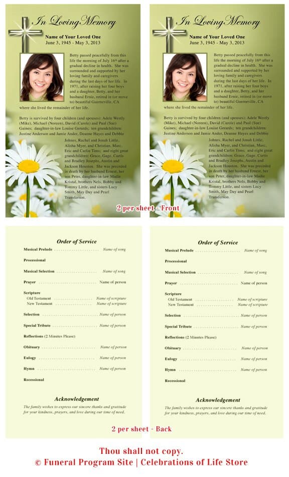 Daisy Funeral Flyer Template – Funeral Program-Site Funeral Programs ...