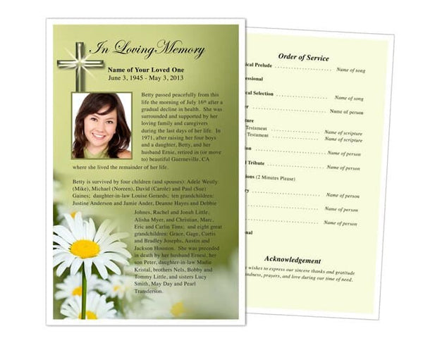 Daisy Funeral Flyer Template – Funeral Program-Site Funeral Programs ...
