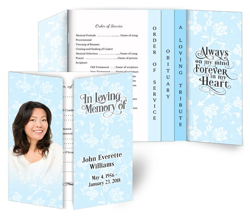 Soft Blue Gatefold-Graduated Combo Funeral Program Design & Print (Pac ...
