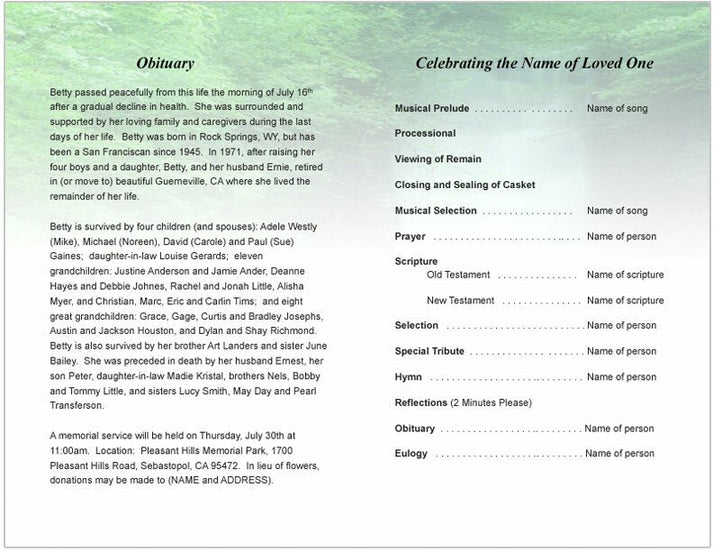 Cascade Funeral Program Template | DIY Funeral Programs – Funeral ...