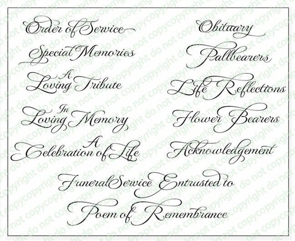 Crystaline Funeral Program Titles Pack of 12 Word Art Set – Funeral ...