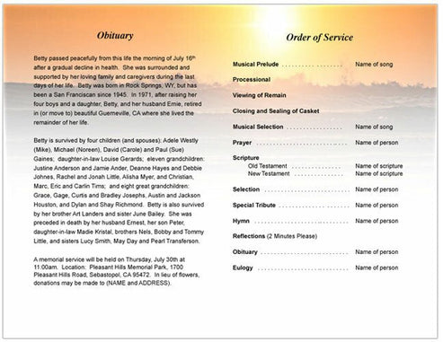 Sunrise Funeral Program Template – Funeral Program-Site Funeral ...