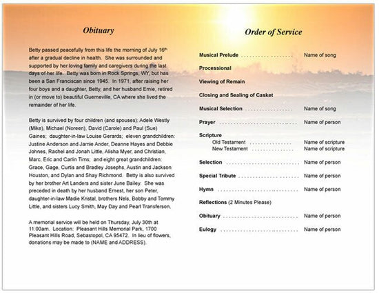 Sunrise Funeral Program Template – Funeral Program-Site Funeral ...