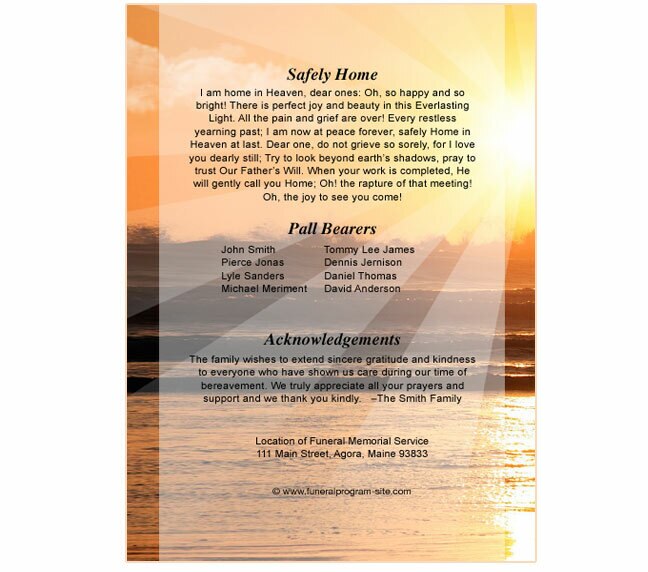Sunrise Small Memorial Card Template – Funeral Program-Site Funeral ...