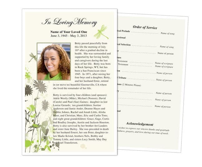 Dragonfly Funeral Flyer Template – Funeral Program-Site Funeral ...